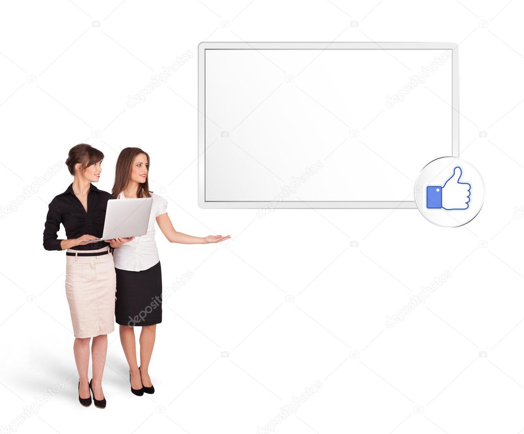 Young women presenting modern copy space — Stock Photo © ra2studio ...