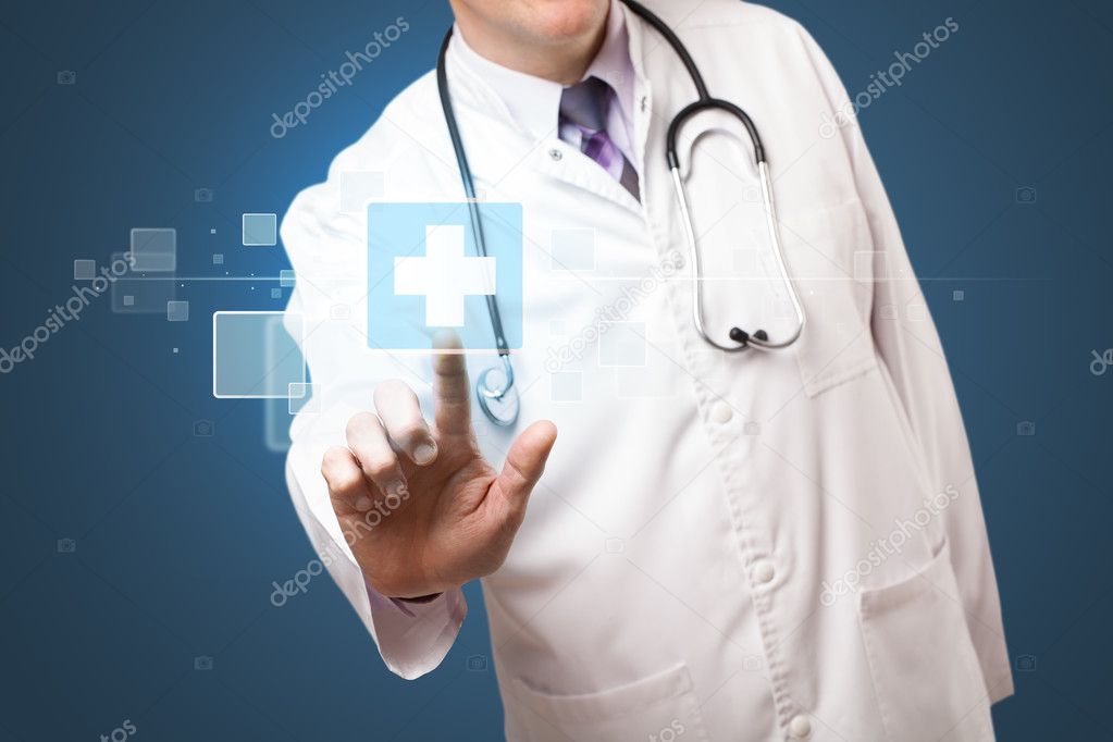 Doctor pressing modern medical type of button — Stock Photo © ra2studio ...