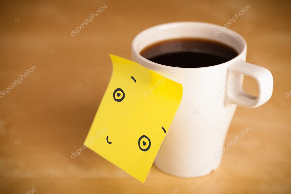 Post-it note with smiley face sticked on a cup Stock Photo by ...