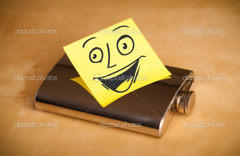 Post-it note with smiley face sticked on a hip flask Stock Photo by ...