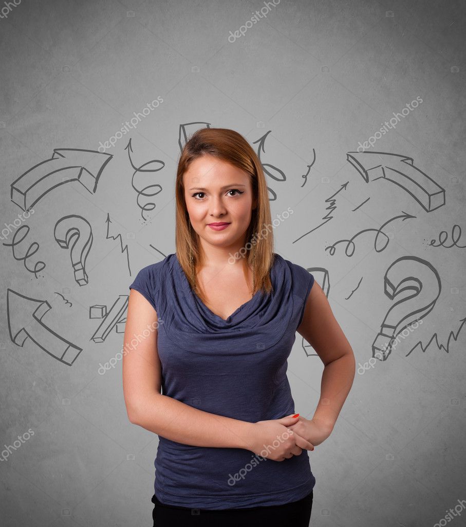 Cute young girl with question sign doodles Stock Photo by ©ra2studio ...