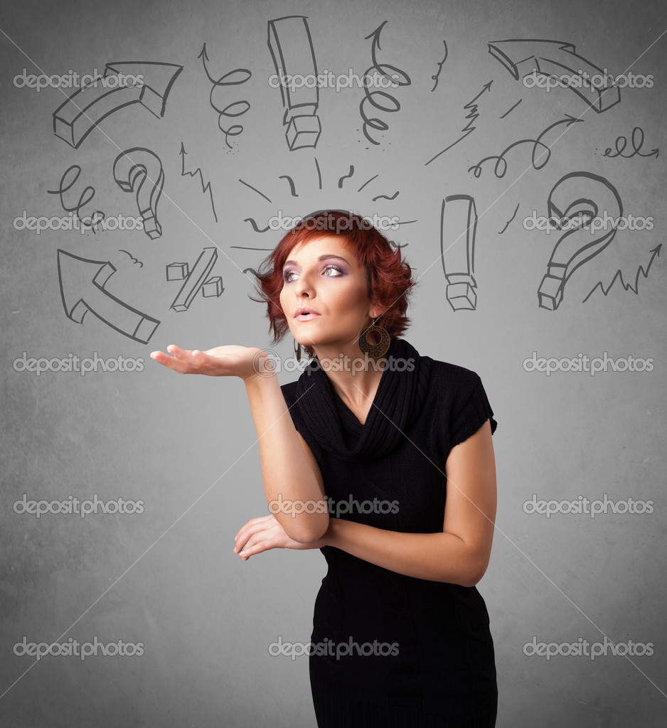 Cute young girl with question sign doodles Stock Photo by ©ra2studio ...
