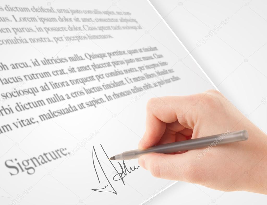Hand writing personal signature on a paper form — Stock Photo ...