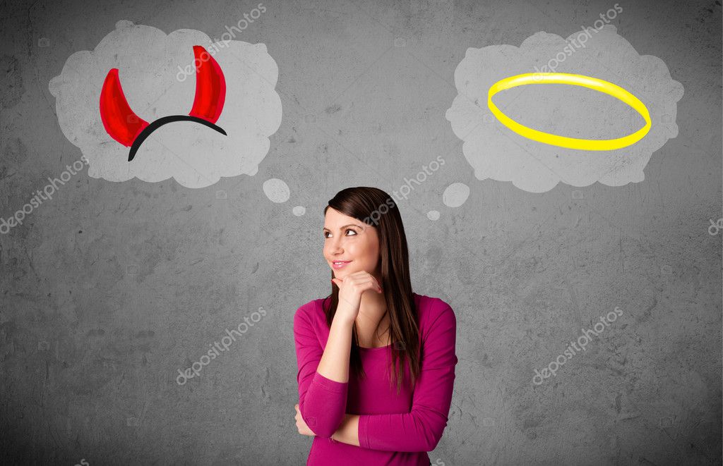 Woman choosing between good and bad — Stock Photo © ra2studio #42033647