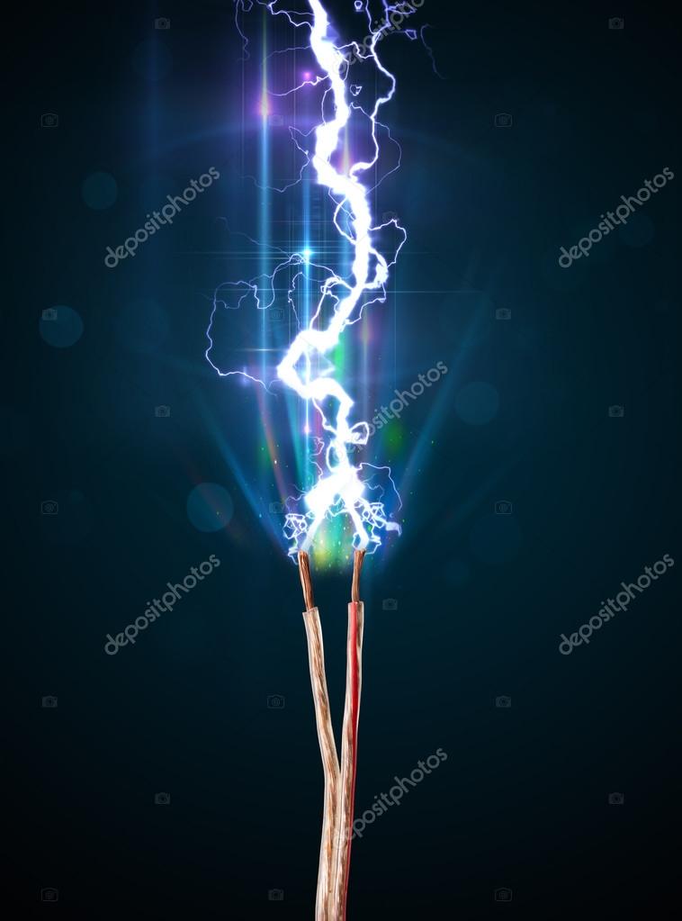Electric cable with glowing electricity lightning Stock Photo by ...