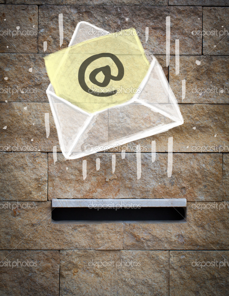 Sobres con signo de correo electrónico cayendo en el buzón — Foto de ...