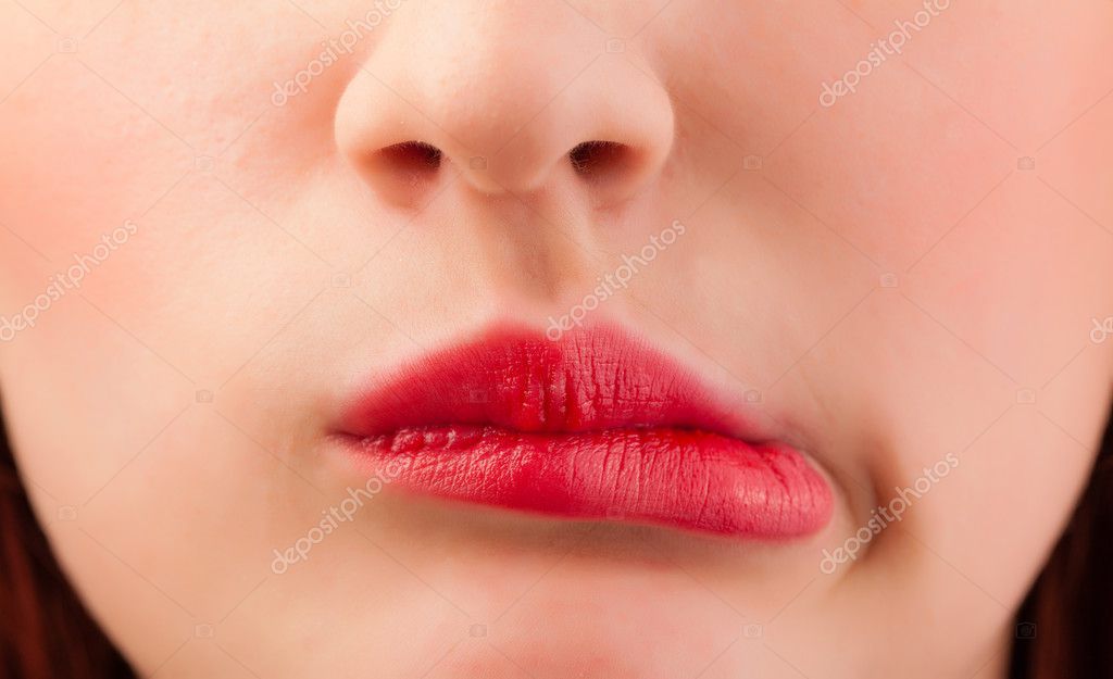 Beautiful woman red lips close up — Stock Photo © ra2studio #45057589