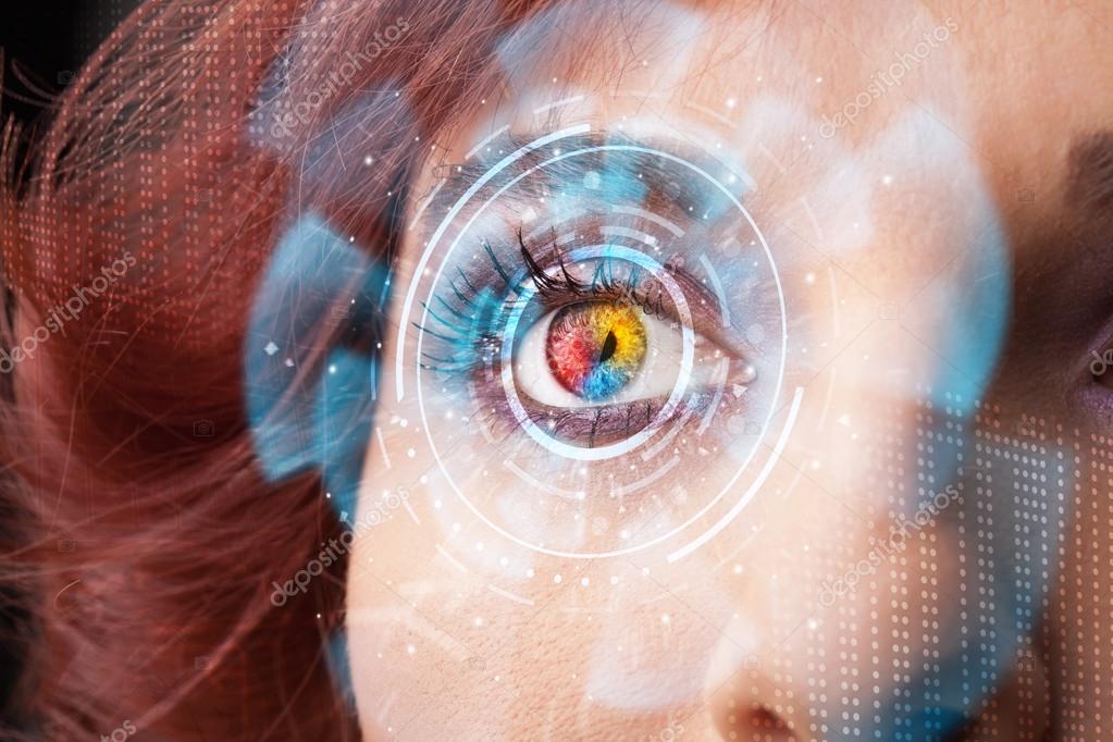 Future woman with cyber technology eye panel concept Stock Photo by ...