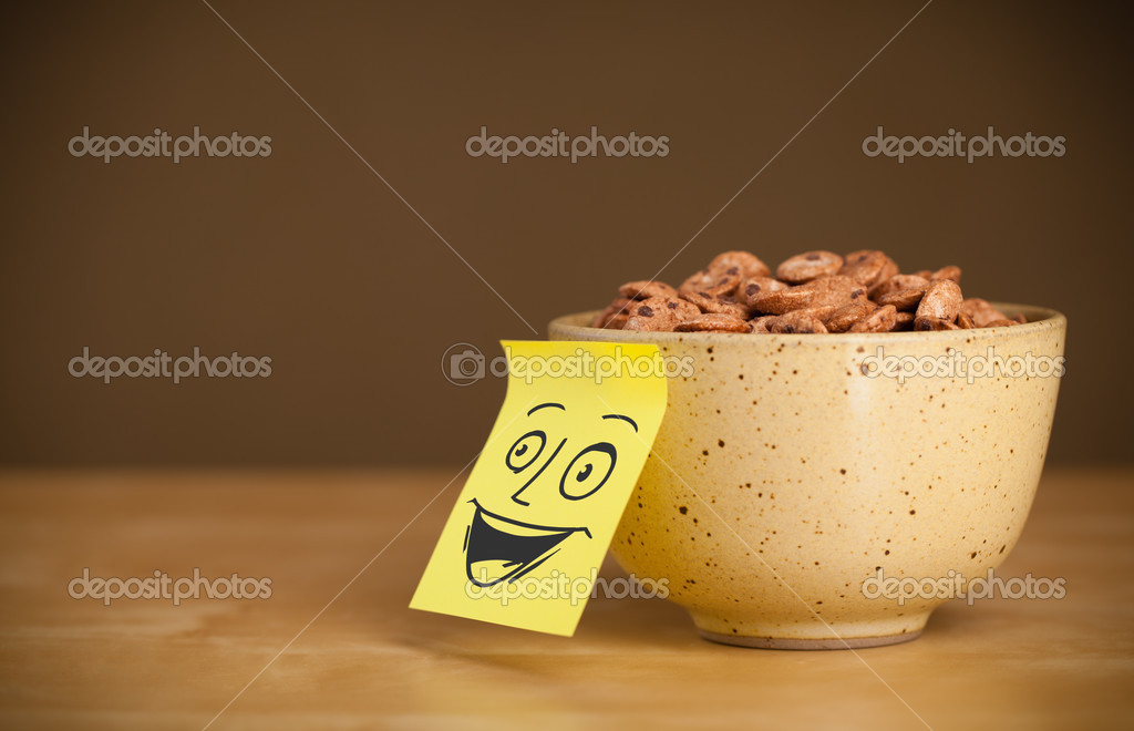 Post-it note with smiley face sticked on a cereal bowl Stock Photo by ...