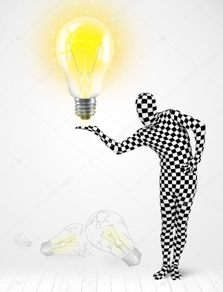 Man in full body with glowing light bulb — Stock Photo © ra2studio ...