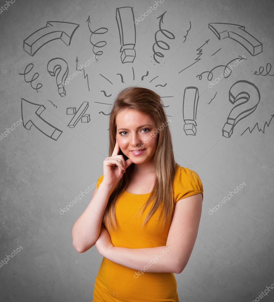 Cute young girl with question sign doodles Stock Photo by ©ra2studio ...