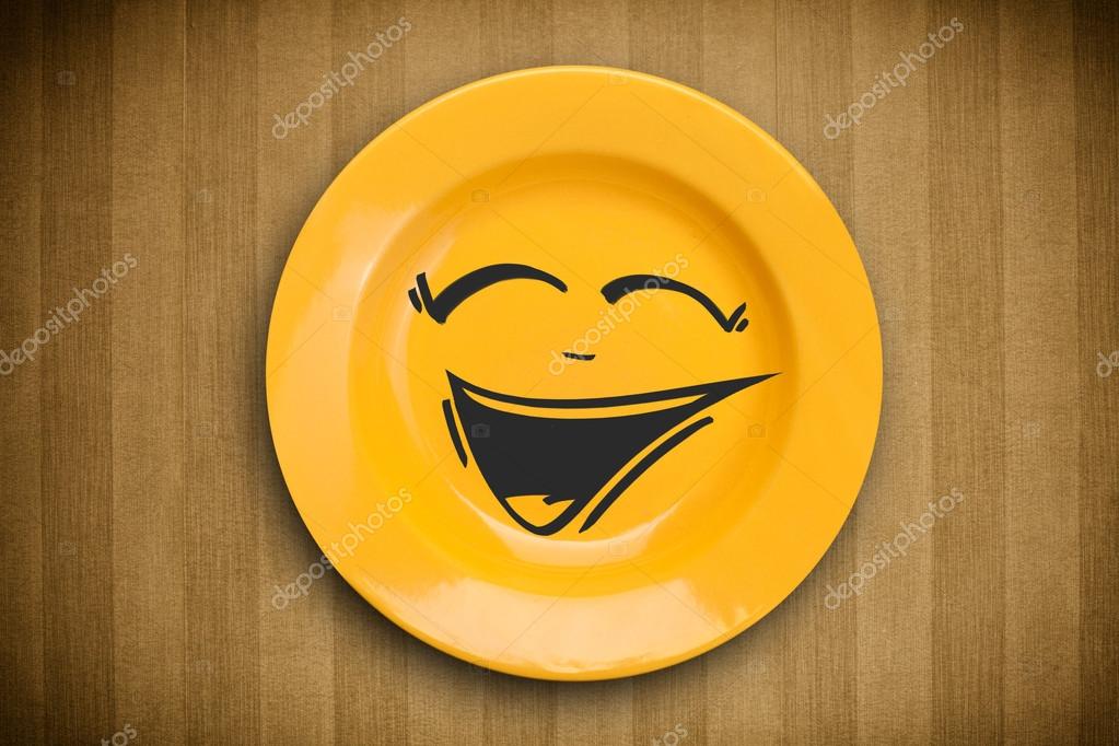 Happy smiley cartoon face on colorful dish plate — Stock Photo ...