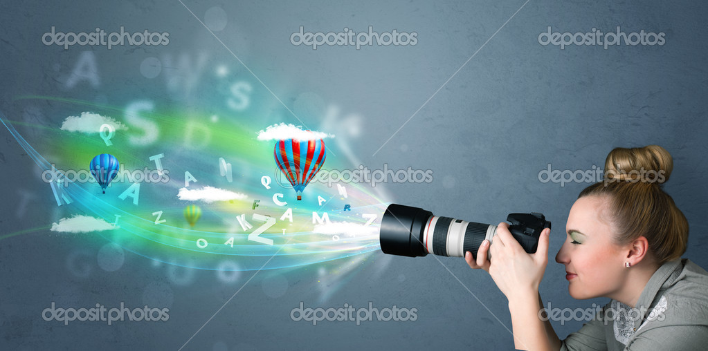 Photographer with camera and abstract imaginary — Stock Photo ...