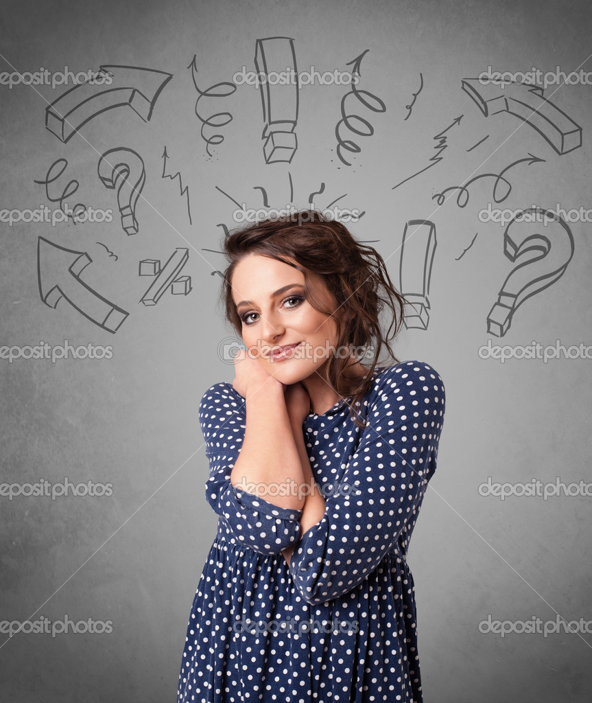 Cute young girl with question sign doodles — Stock Photo © ra2studio ...