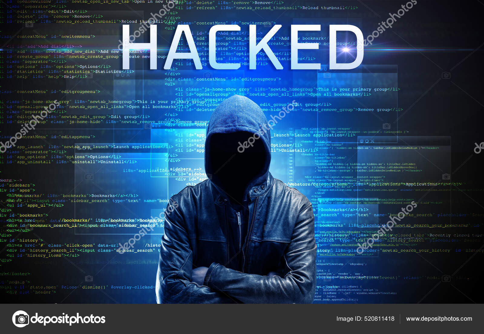 Faceless hacker on code background — Stock Photo © ra2studio #520811418