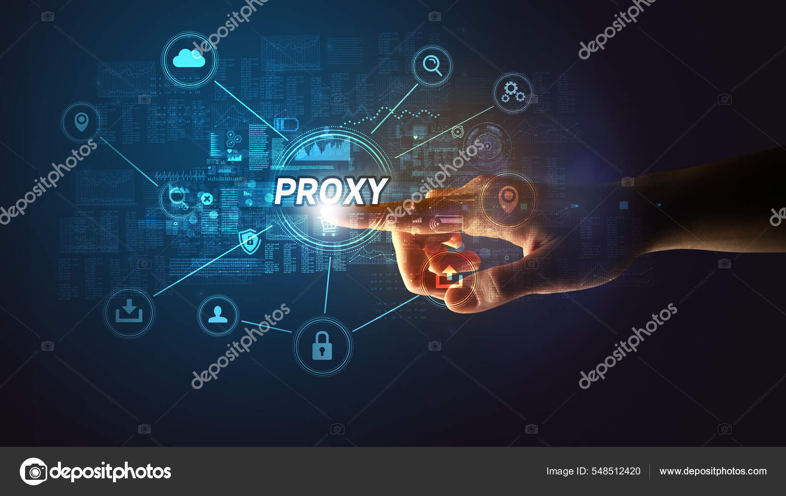 Hand touching cybersecurity button — Stock Photo © ra2studio #548512420