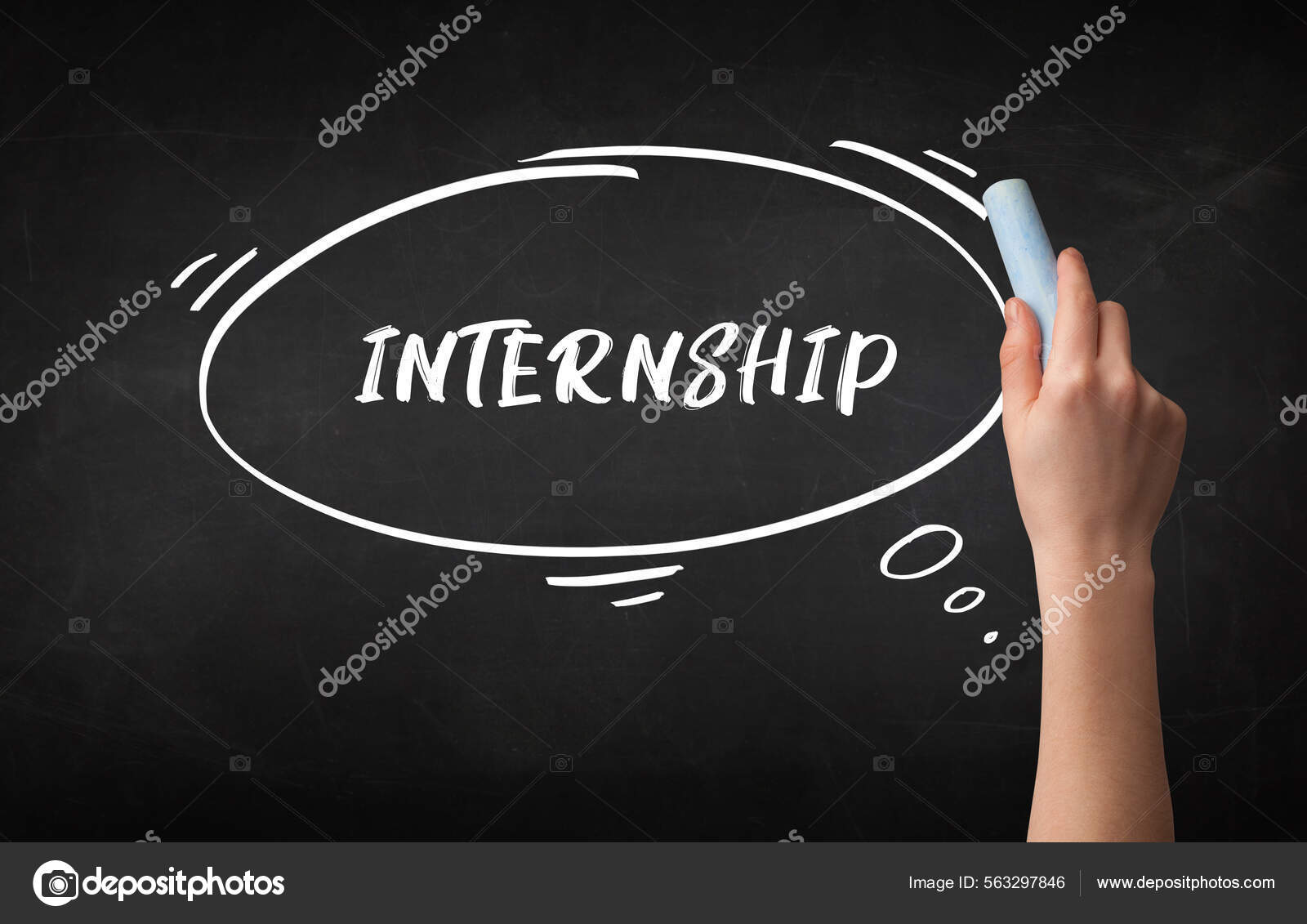 Hand Drawing Internship Inscription White Chalk Blackboard Education ...