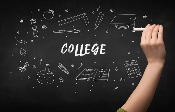 Hand Drawing University Inscription White Chalk Blackboard Education ...