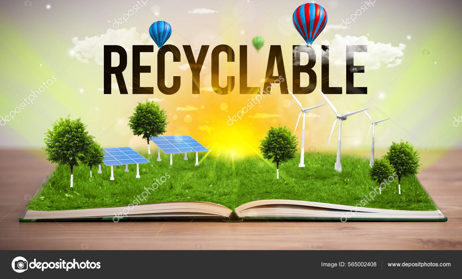 Recyclable Yazıtlı Açık Kitap Yenilenebilir Enerji Kavramı — Stok Foto ...