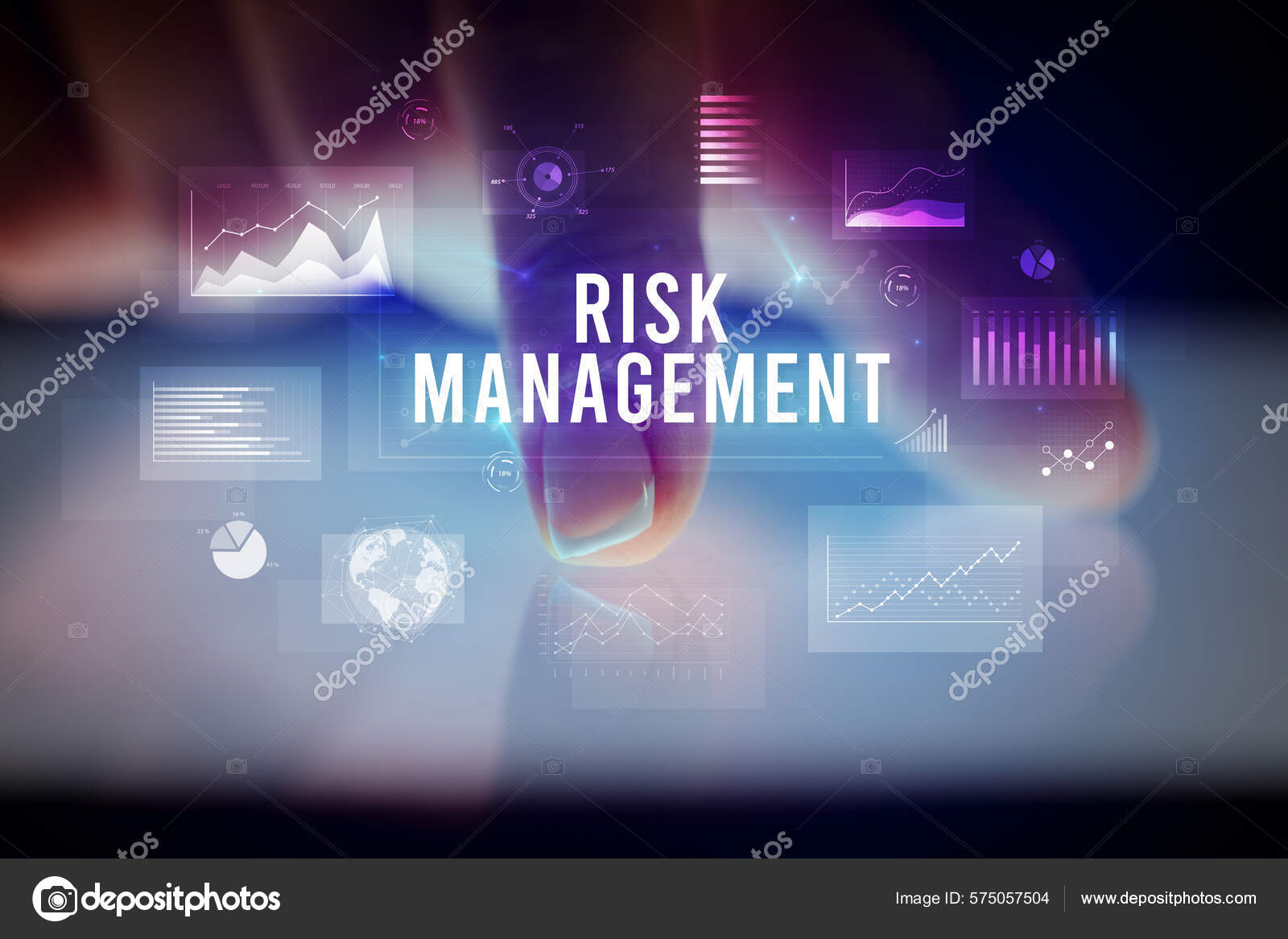 Finger Touching Tablet Charts Risk Management Inscription Business ...