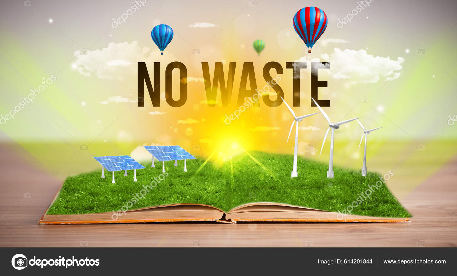 Open Book Waste Inscription Renewable Energy Concept Stock Photo by ...