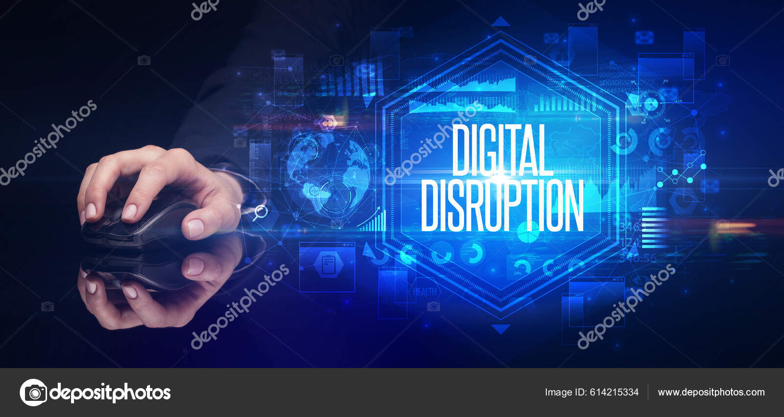 Hand Holding Wireless Peripheral Digital Disruption Inscription Cyber ...