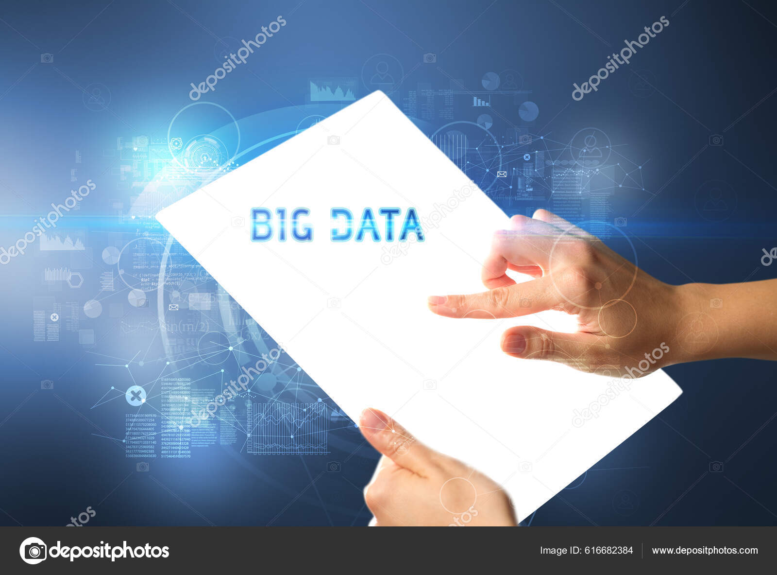 Hand Holdig Futuristic Tablet Big Data Inscription New Technology ...