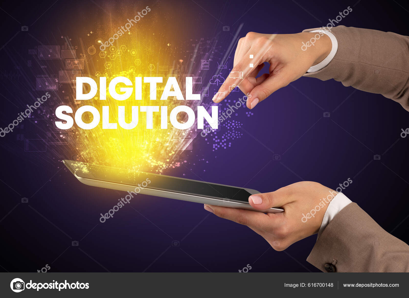 Close Touchscreen Digital Solution Inscription Innovative Technology ...