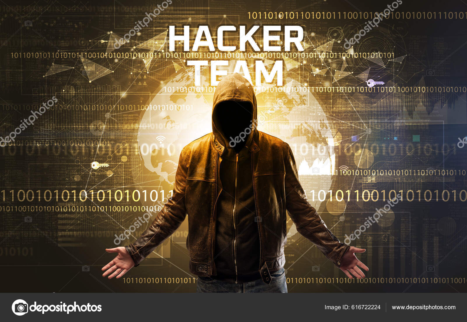 Faceless Hacker Work Hacker Team Inscription Computer Security Concept — Stock Photo © ra2studio ...