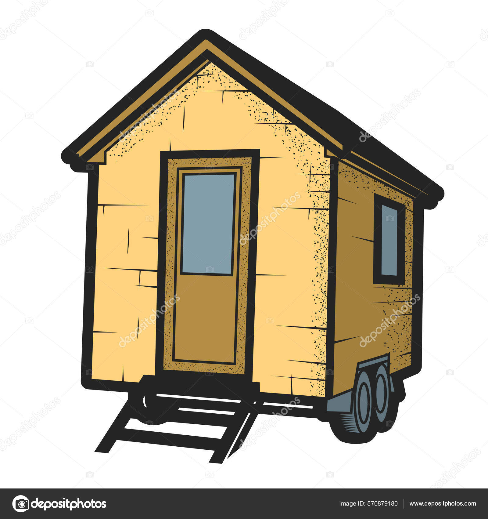 Wheeled Tiny House Cabin Trailer Cute Vehicle Hovel Front View Stock ...
