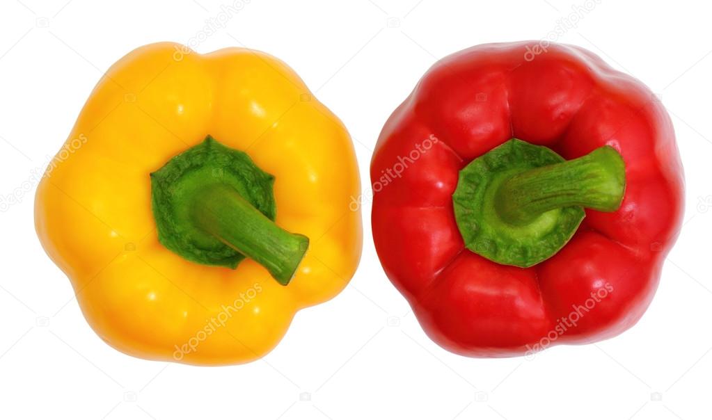 Top view, red and yellow sweet bell pepper isolated on white ba Stock ...