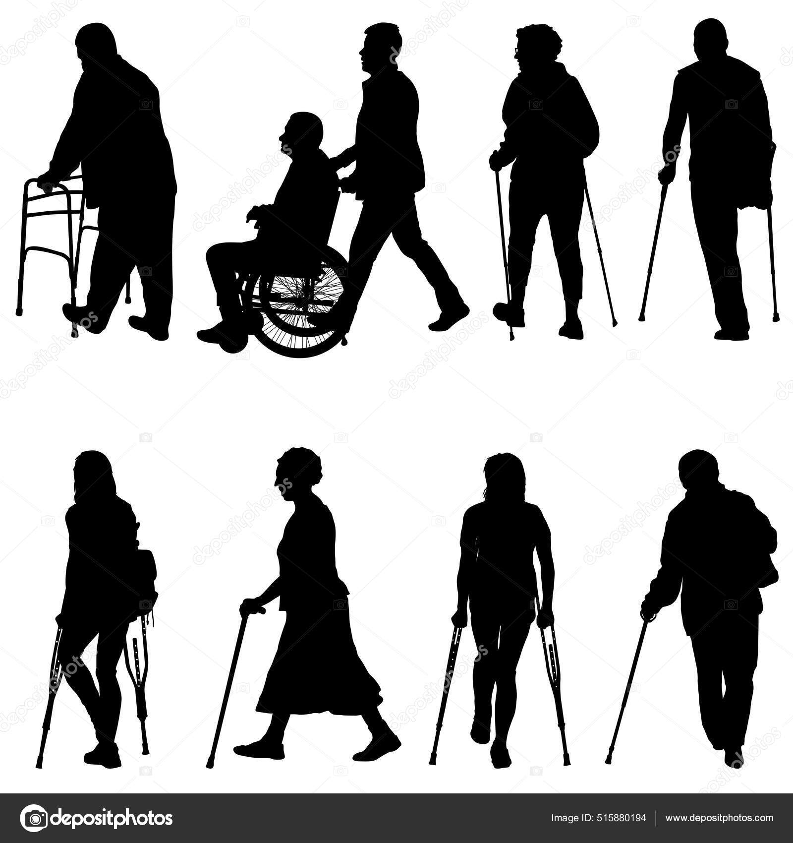 Set Silueta Personas Con Discapacidad Sobre Fondo Blanco Vector de ...