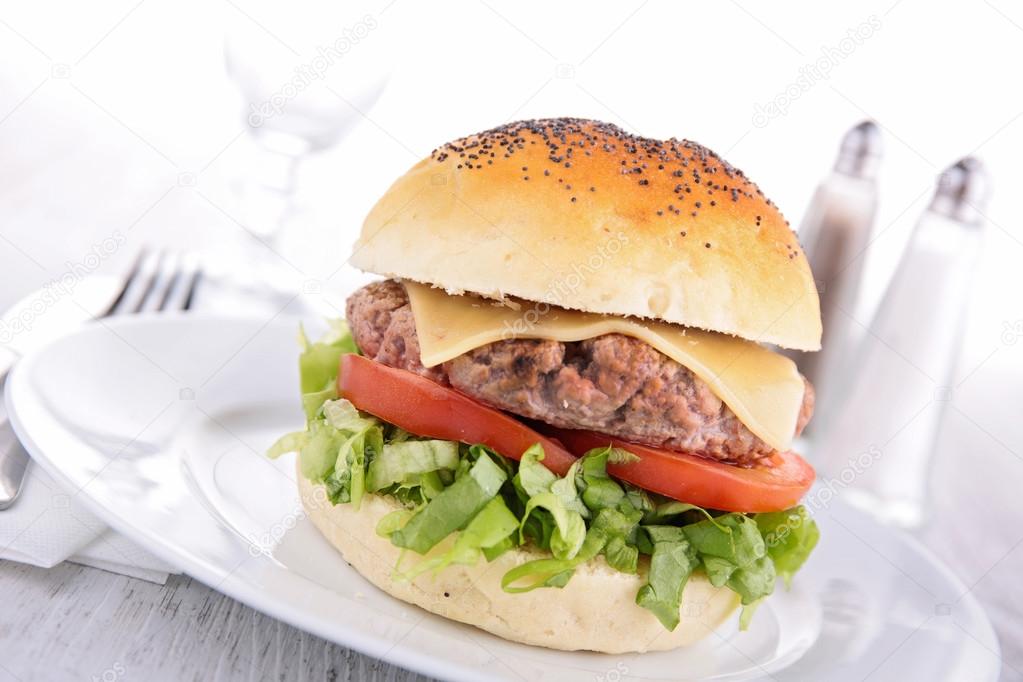 Burger on plate — Stock Photo © studioM #36045641