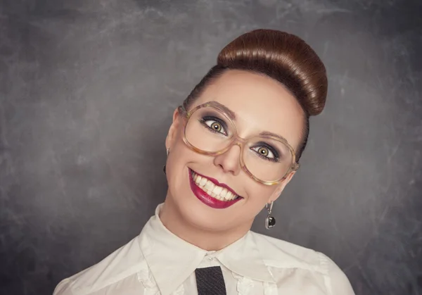 Crazy smiling woman in the eyeglasses - Stock Image - Everypixel
