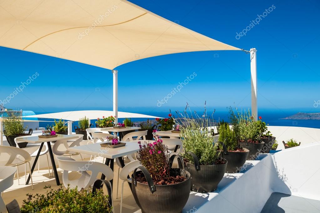 Cafe on the terrace with a beautiful sea view. Stock Photo by ...