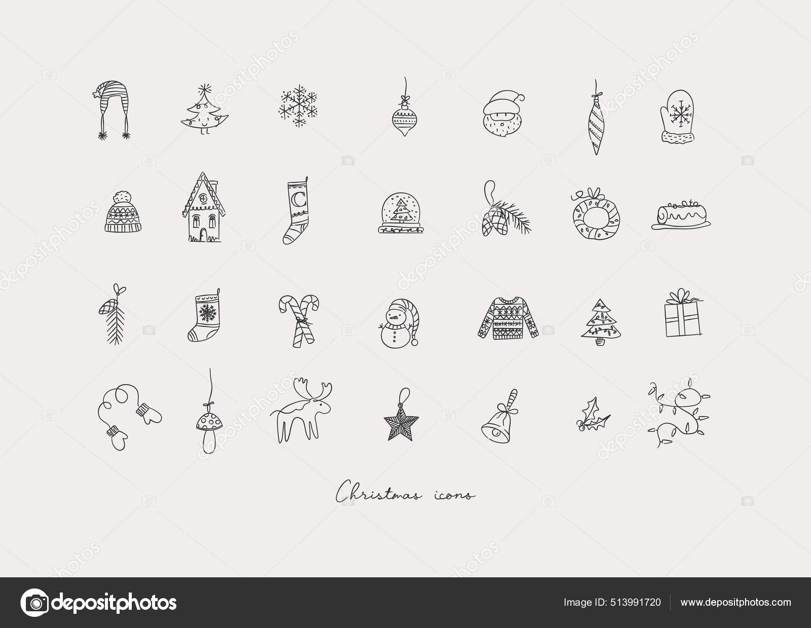 Christmas Icons Drawing Hand Sketch Style Grey Background Stock Vector ...