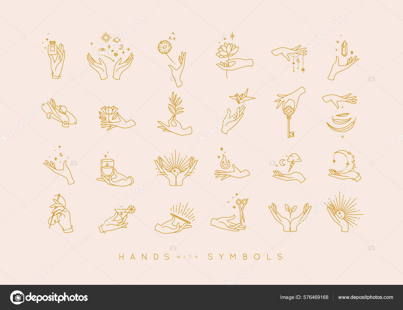 Hands Different Positions Symbols Elements Moon Sun Flowers Perfume ...