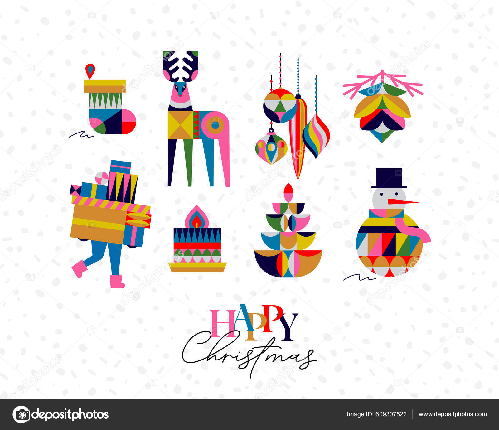 Set Christmas Symbols Cubism Style Sock Tree Cone Tree Decorations ...