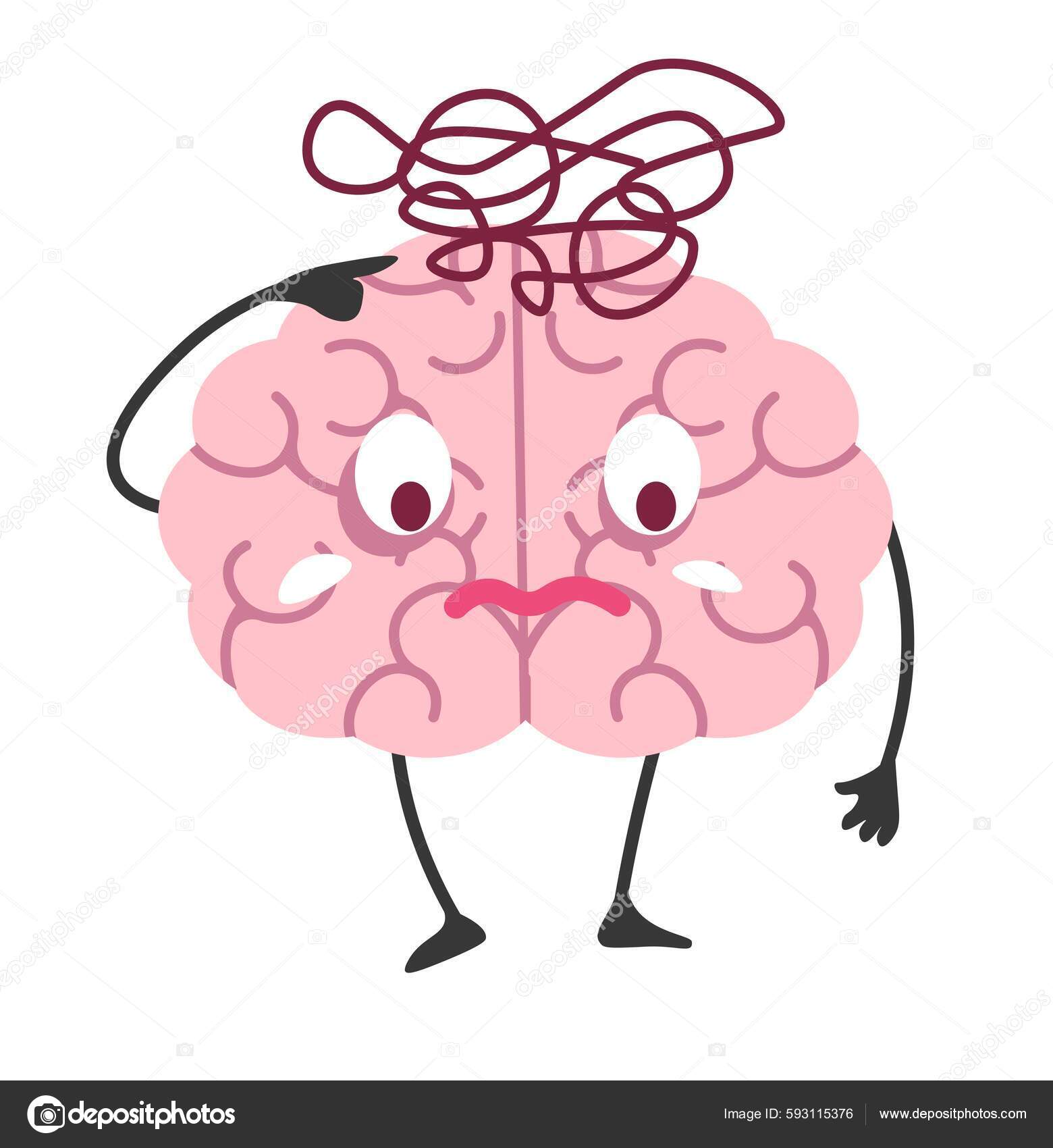 Baffled Mind Character Isolated Puzzled Brain Cartoon Character ...