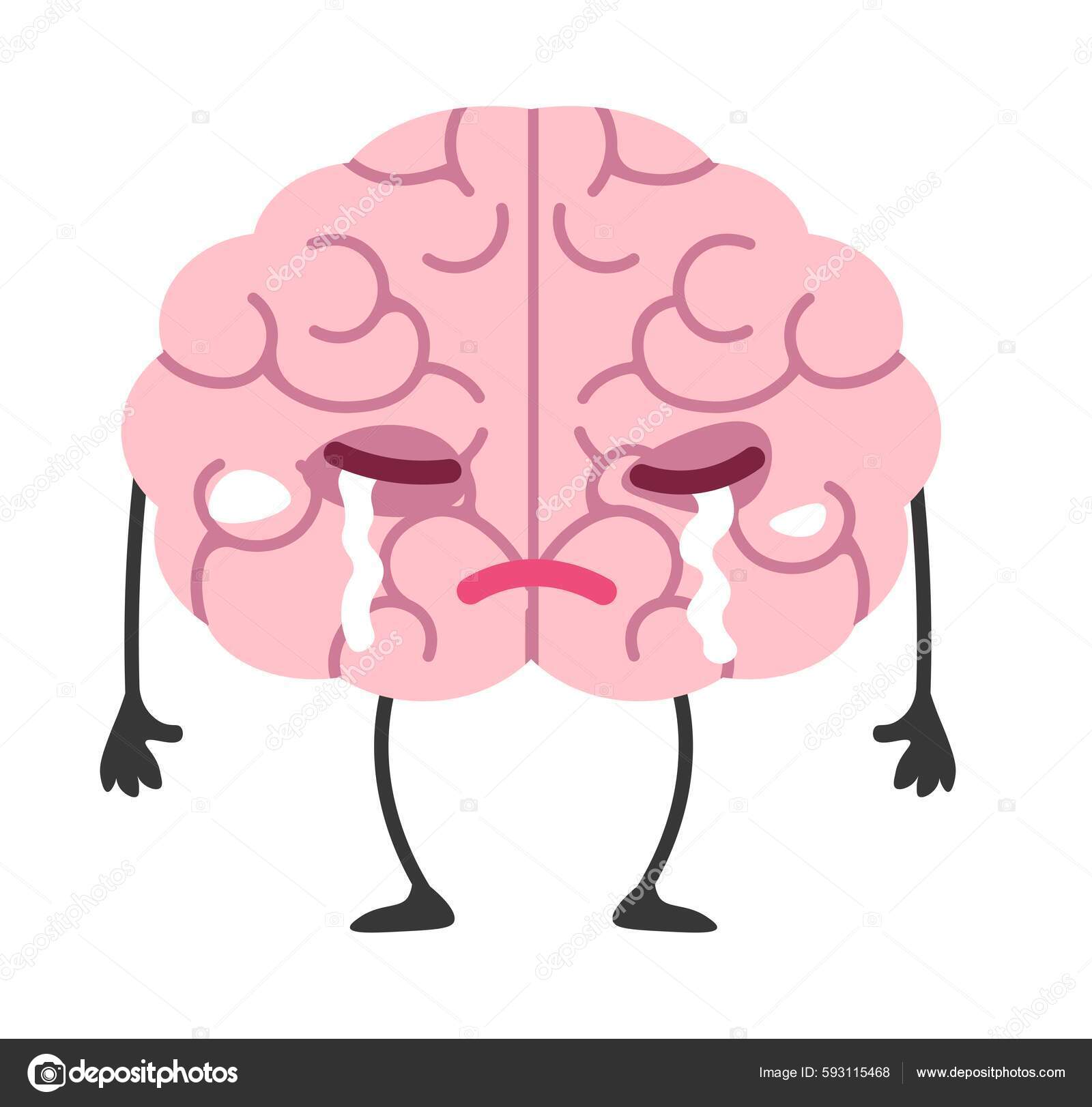 Crying Brain Character Isolated Mind Tears Upset Depressed Personage ...