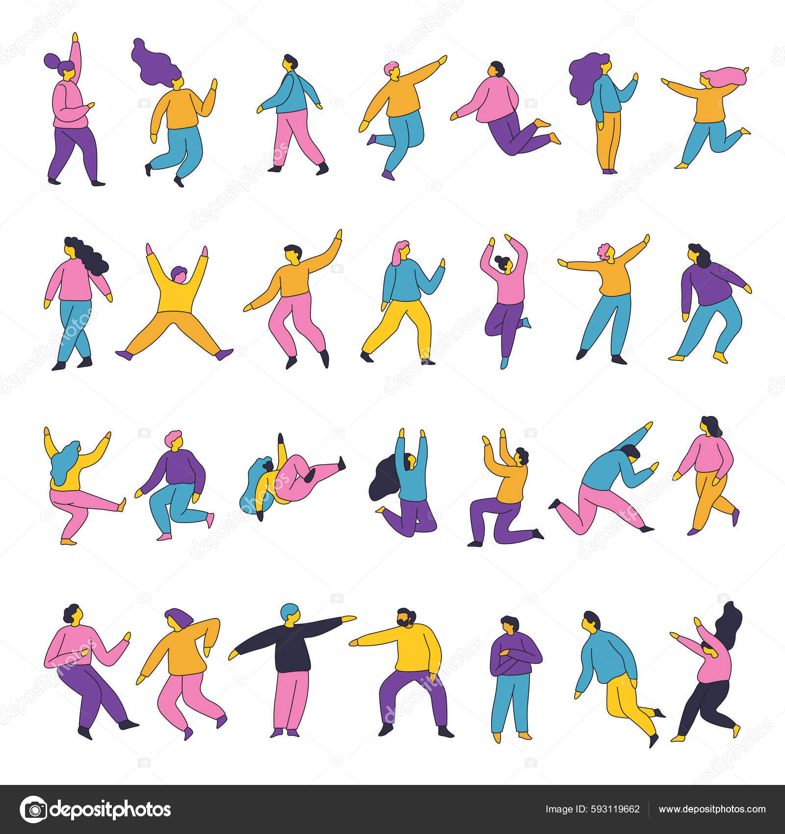 Male Female Character Motion Isolated People Dancing Running Waving ...