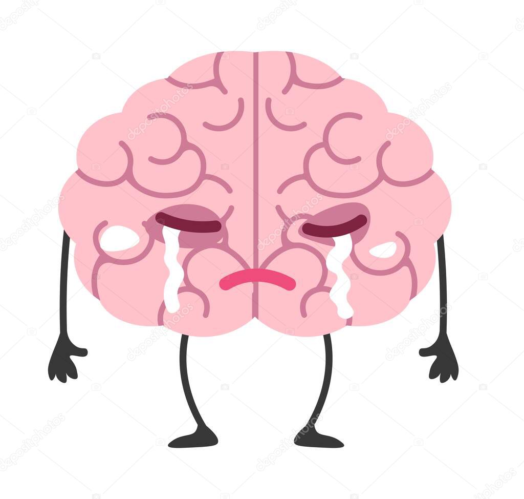 Crying Brain Character Isolated Mind Tears Upset Depressed Personage ...
