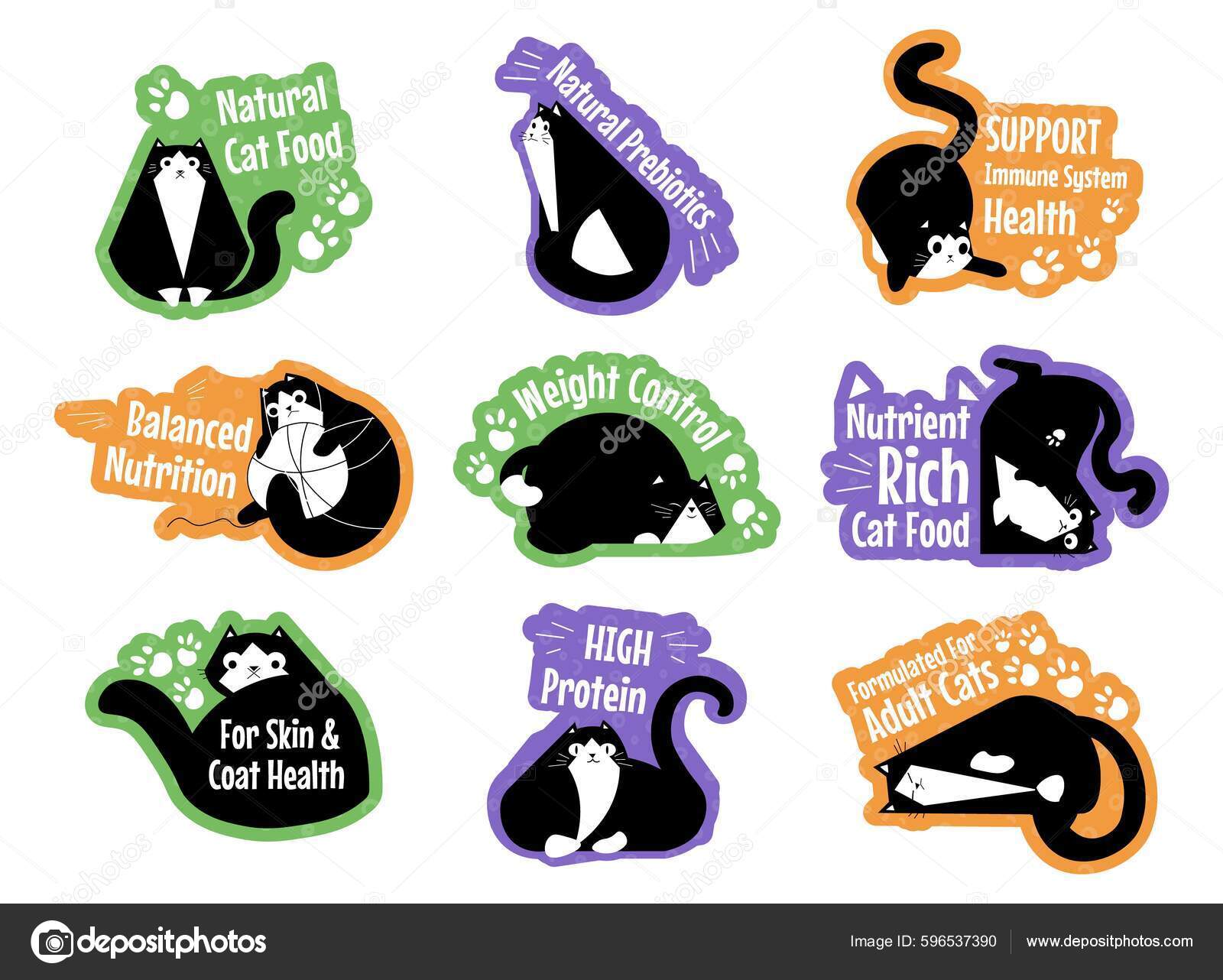 Natural Cat Food Sticker Set Tag Design Colorful Decoration Pet Stock ...