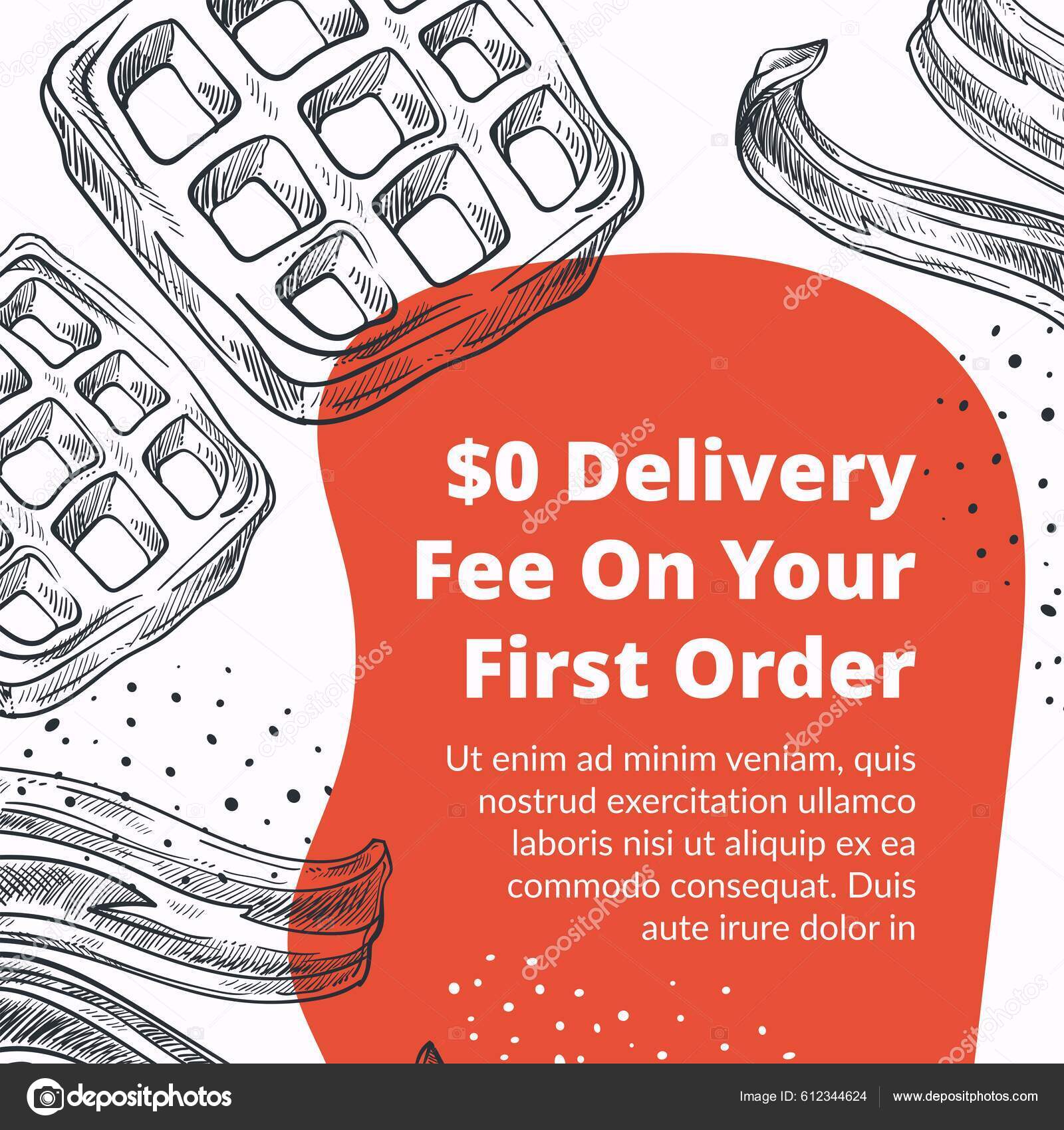 Get Free Delivery First Order Breakfast Dinner Menu Waffles Bacon Stock ...