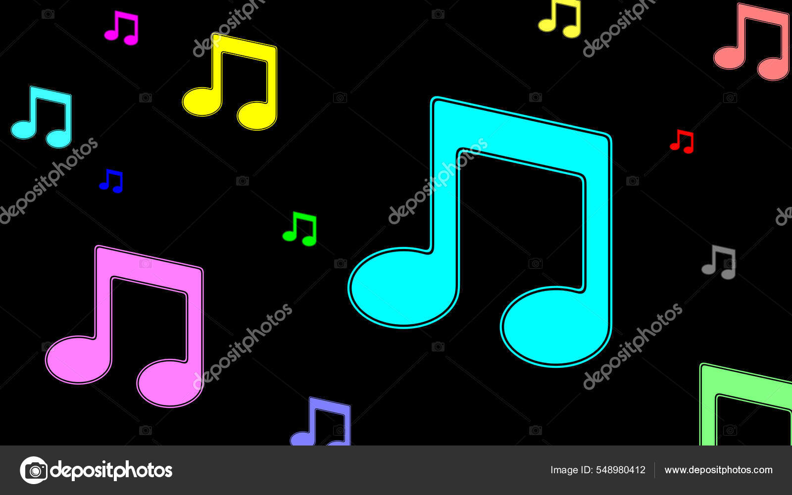 Colorful Musical Notes Black Background Illustration — Stock Photo ...