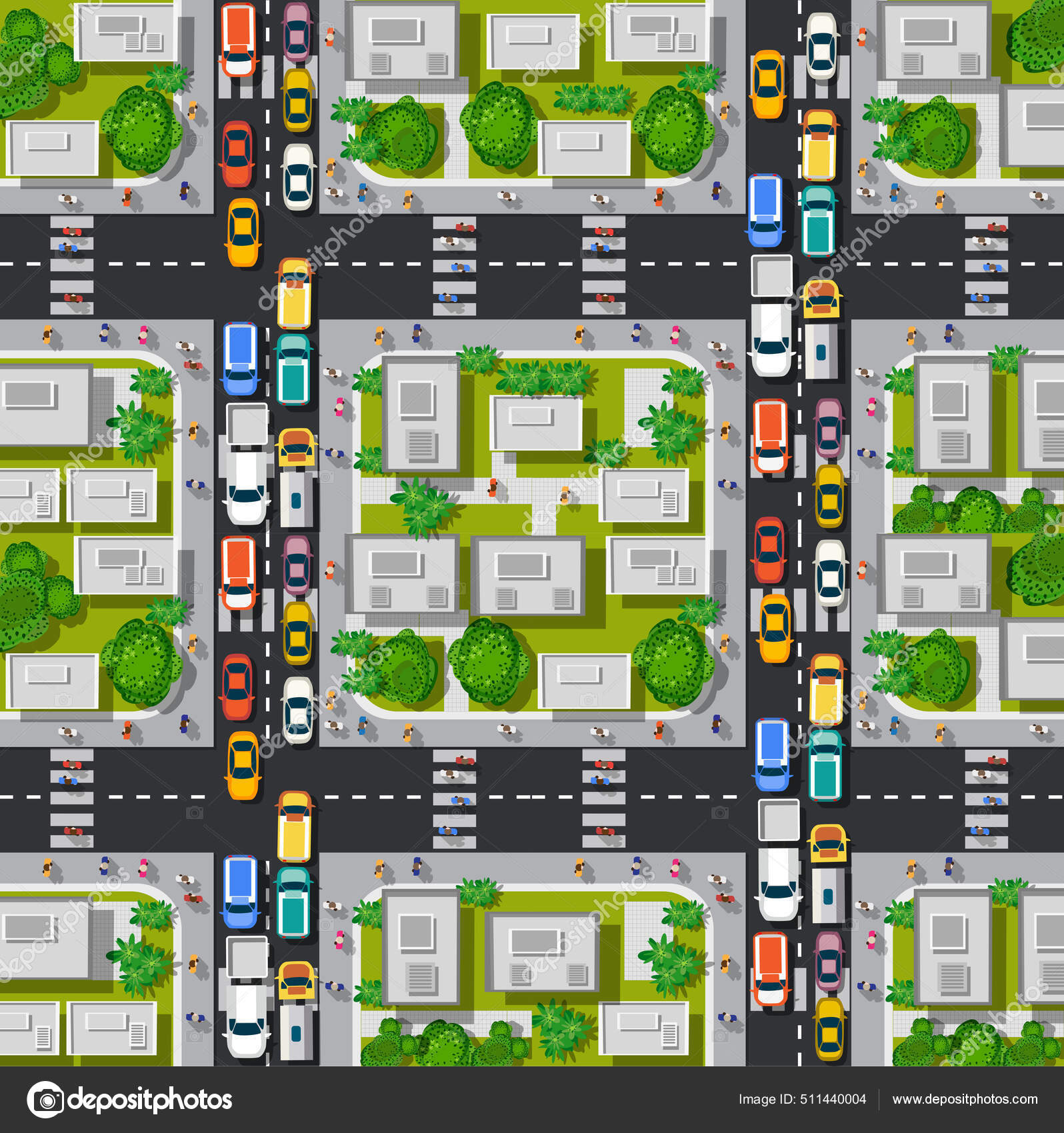 Road top view with highways many different vehicles. Stock Vector by ...