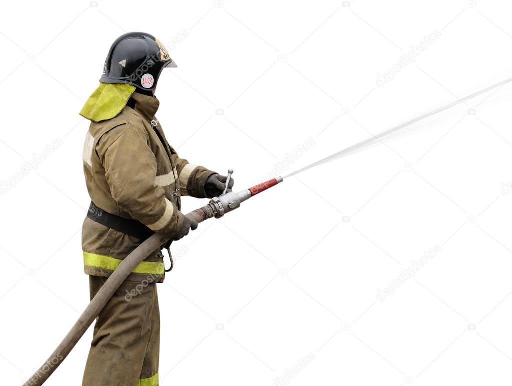 Firefighter working with fog nozzle Stock Photo by ©zhaubasar 24571961