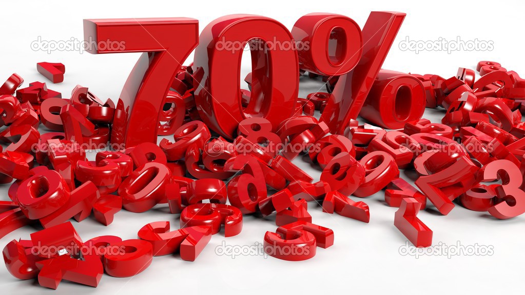 Representación 3D de un setenta por ciento de símbolo 2022