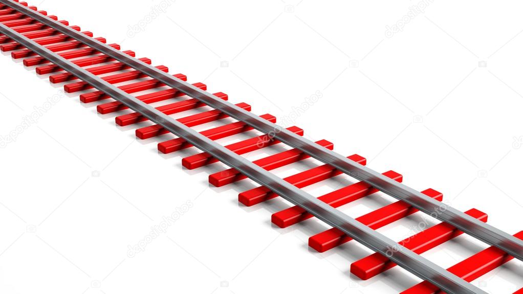 3D rendering red railway track, isolated on white background Stock ...
