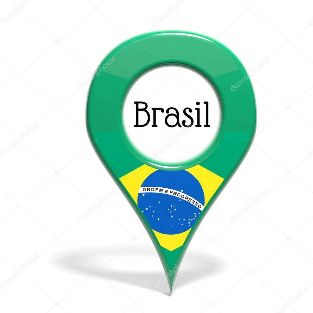 3D pinpoint with flag of Brazil isolated on white — Stock Photo ...
